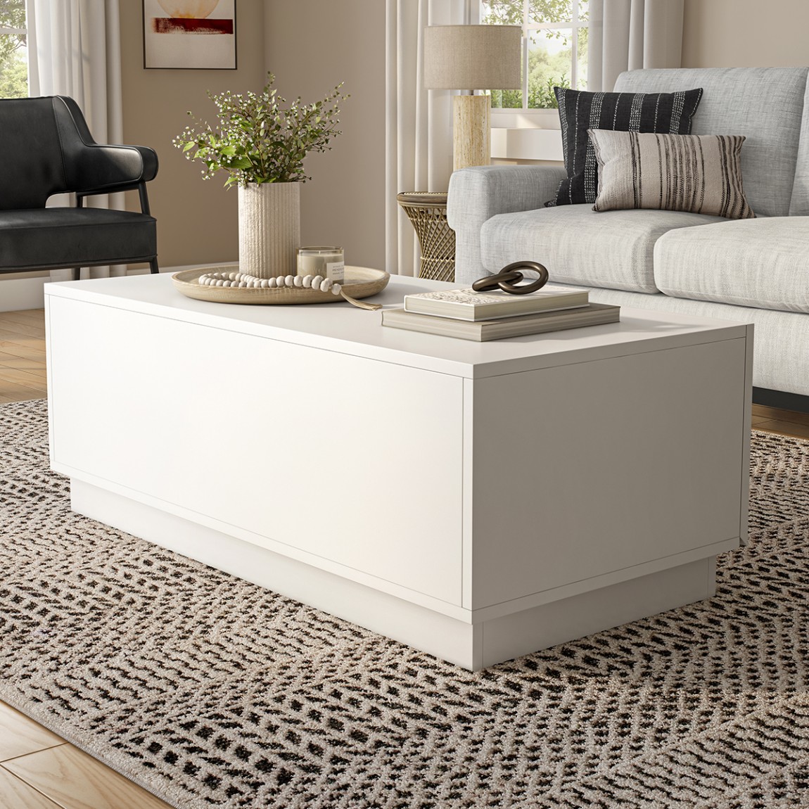 Gloss White Modern Glossy Hidden Storage Table | Tresero by Euro Style
