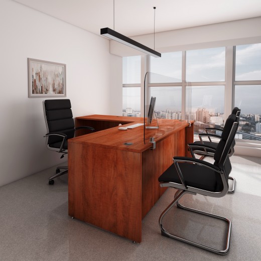 L Shaped Desk with Plexiglass Divider Panel : Custom Options