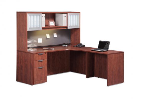 Cherry Curved L Shape Desk with Hutch | Madison Liquidators